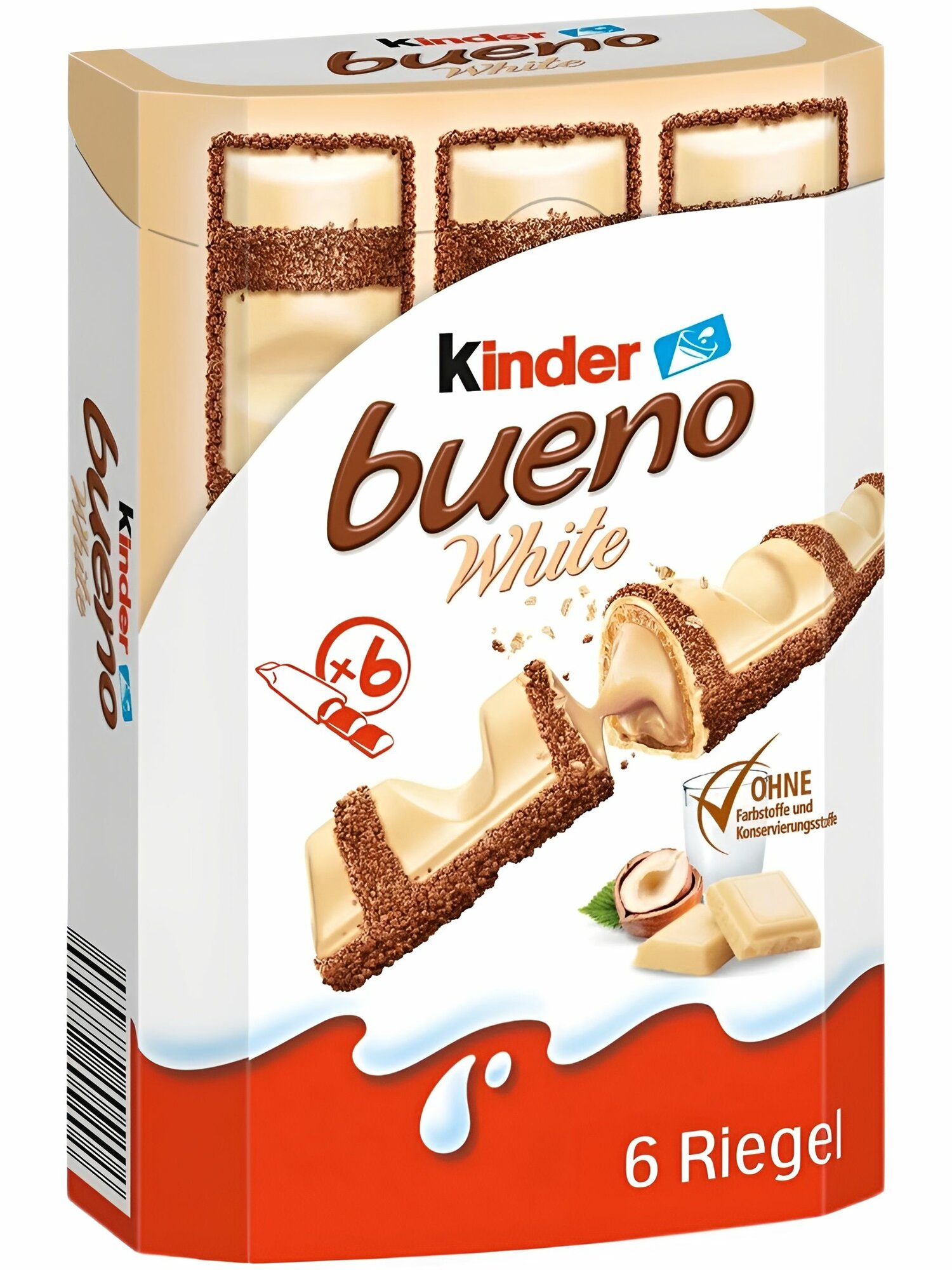 Вафельный батончик Kinder Bueno White с молочно-ореховой начинкой, 1 уп. (6 шт. х 19,5 гр.) (Италия)