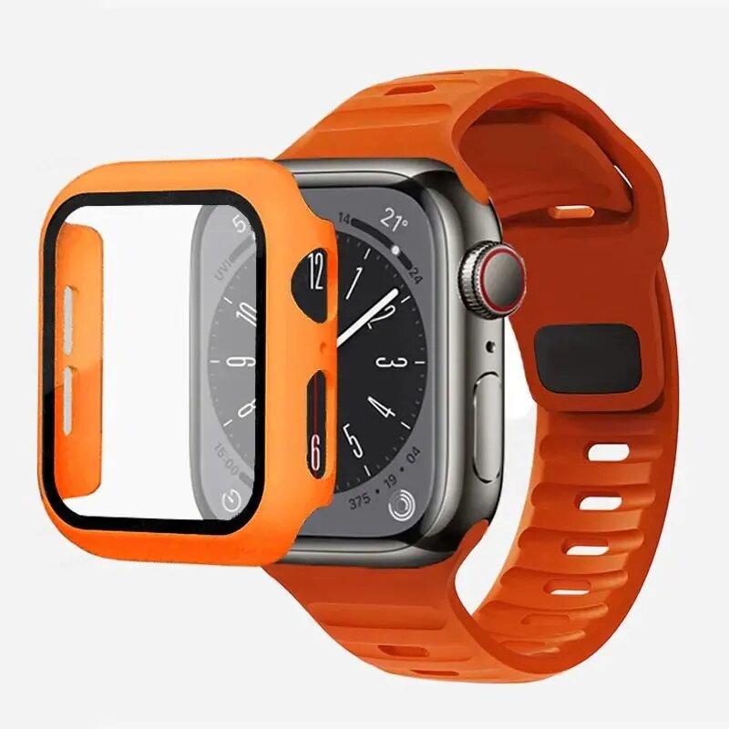 Корпус часов + ремешок для Apple Watch series 10 11 46 мм, Стеклянная пленка + жесткий пластиковый бампер