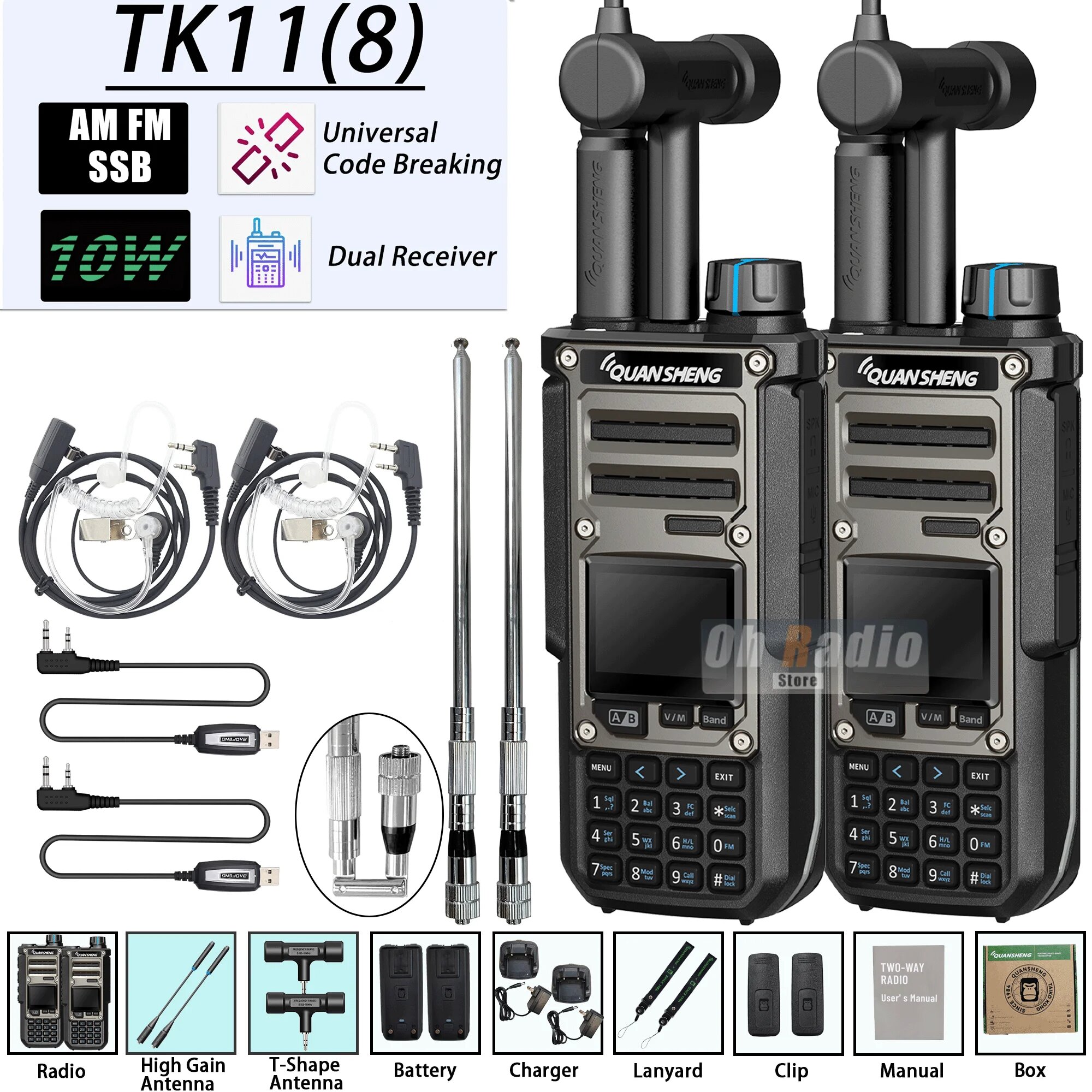 2 штуки рации Quansheng TK11(8) 10W рация AM FM SSB Двойной приемник Волшебный голос Спектральный анализатор Фrequencymeter SAME TK11 8 Радио