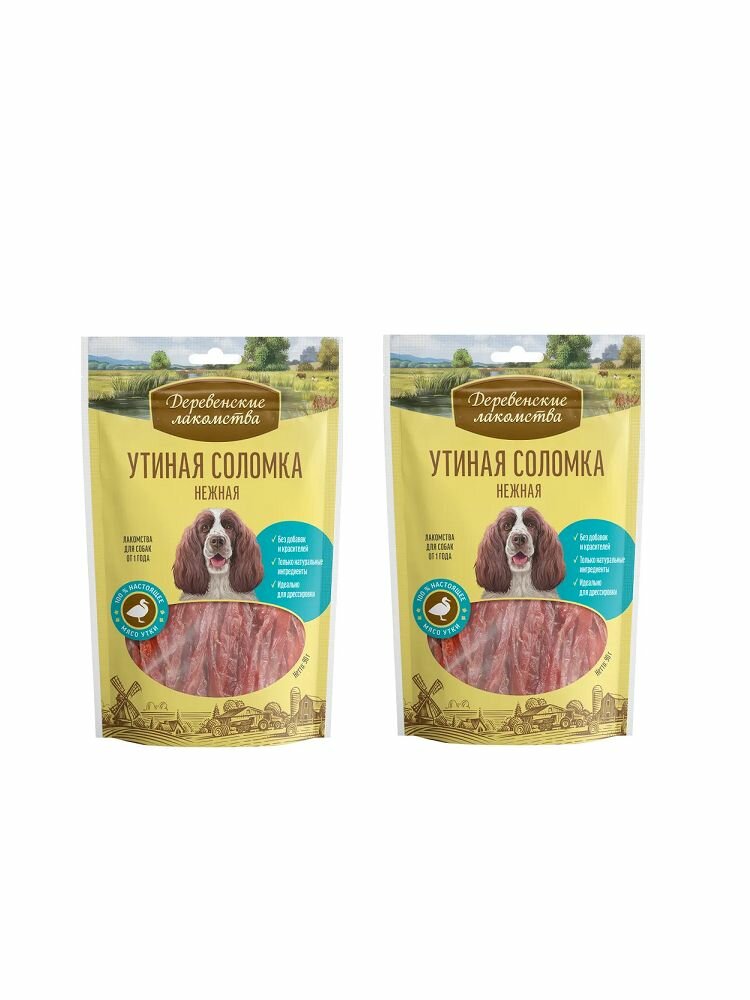 Деревенские лакомства Утиная соломка нежная, для собак, 90 гр, 2 уп
