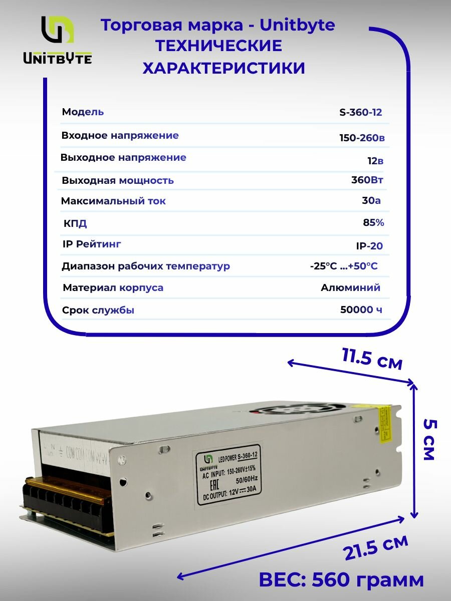 Блок питания S/12V/360W/30.0A/IP20 — фото 1