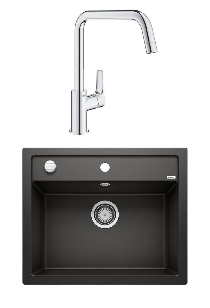 Комплект Мойка Blanco Dalago 6 61x51, черная, искусственный гранит / Смеситель Grohe Eurosmart 30567000 глянцевый хром