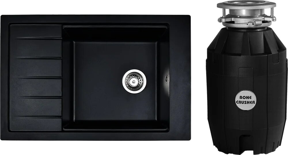 Комплект Мойка Wisent MWP780-26 77x50, антрацит, искусственный гранит / Измельчитель Bone Crusher BC 810-AS электрический, нержавеющая сталь
