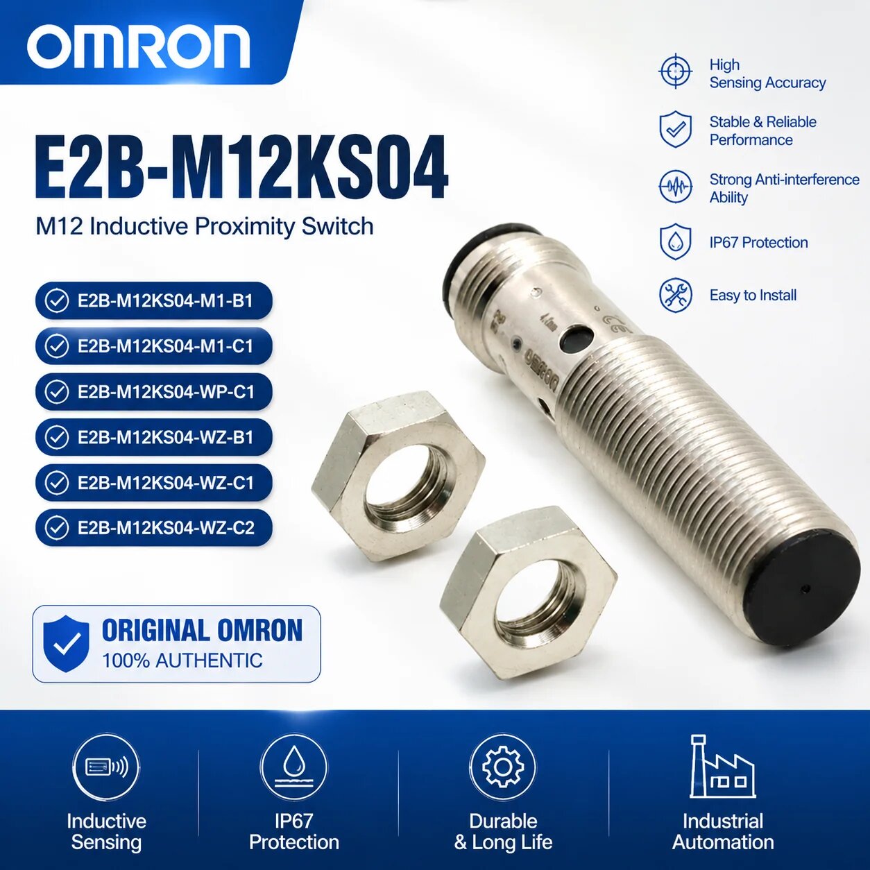 OMRON E2B-M12KS04 Бесконтактный переключатель, Цвет: E2B-M12KS04-M1-B1