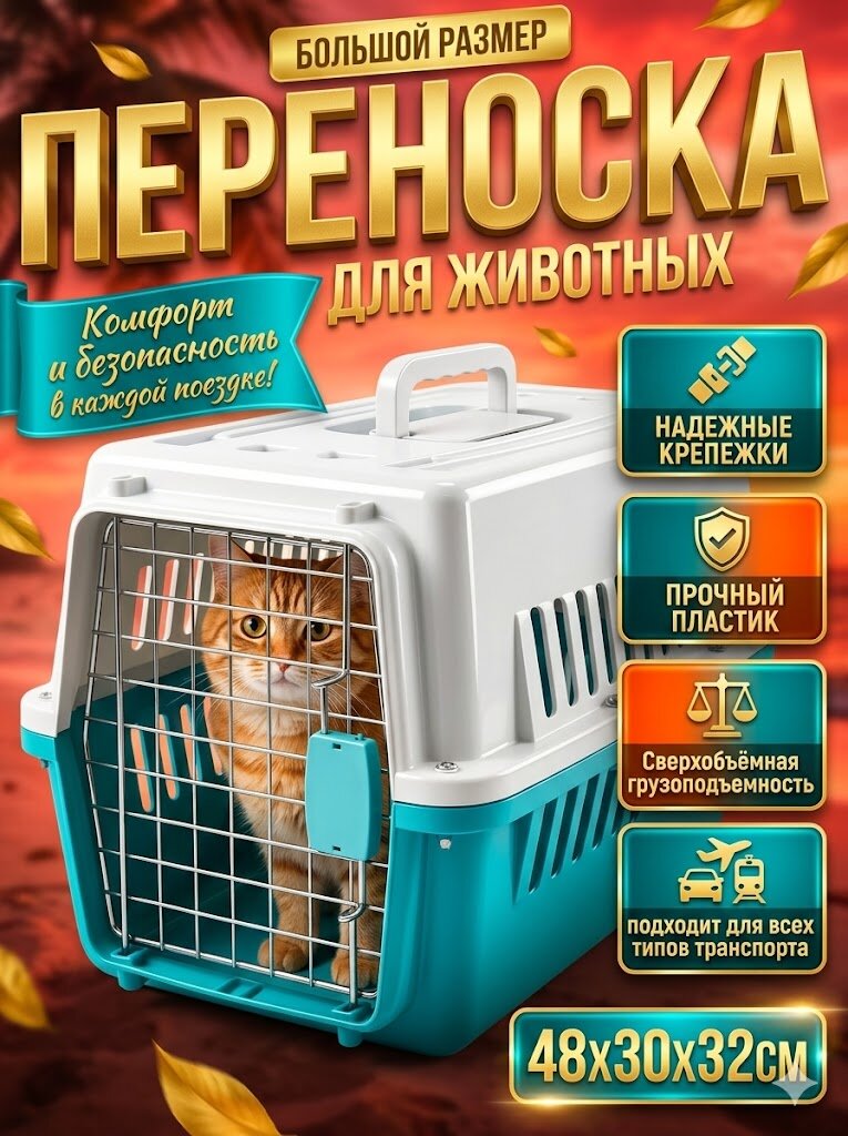 Переноска-клиппер с металлической дверцей и замком, 48х30х32 см
