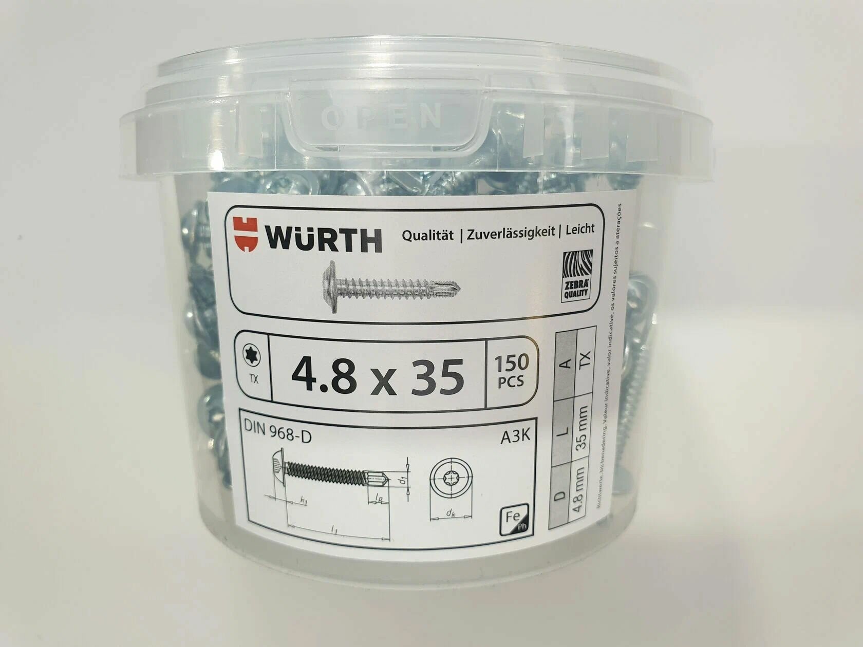 Саморез по металлу DIN 968-D 4.8x35 Torx A3K (150 pcs) WURTH, Германия