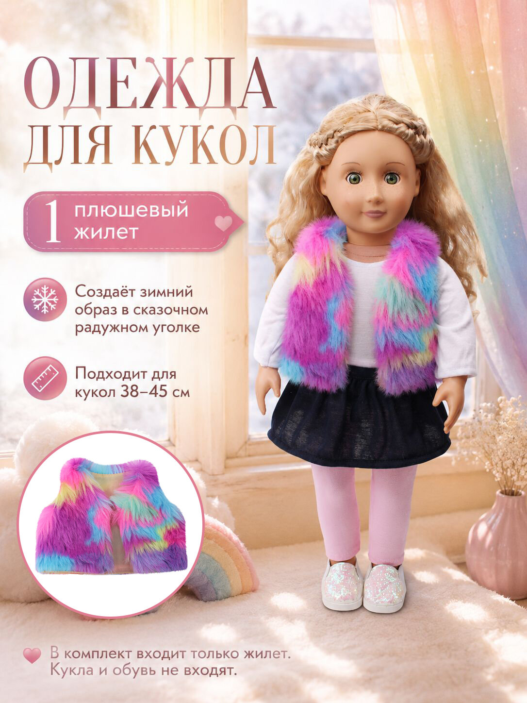 Одежда для кукол 38-45 см, меховой жилет из искусственного меха, универсальный для American Girl и аналогов, 5 расцветок