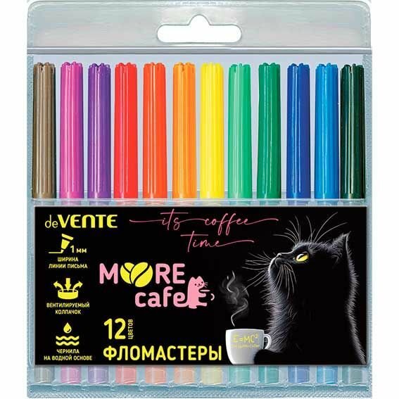 Фломастеры deVENTE MooreCafe 12 цветов, арт. 5081643, вентилируемый колпачок, пластиковый блистер
