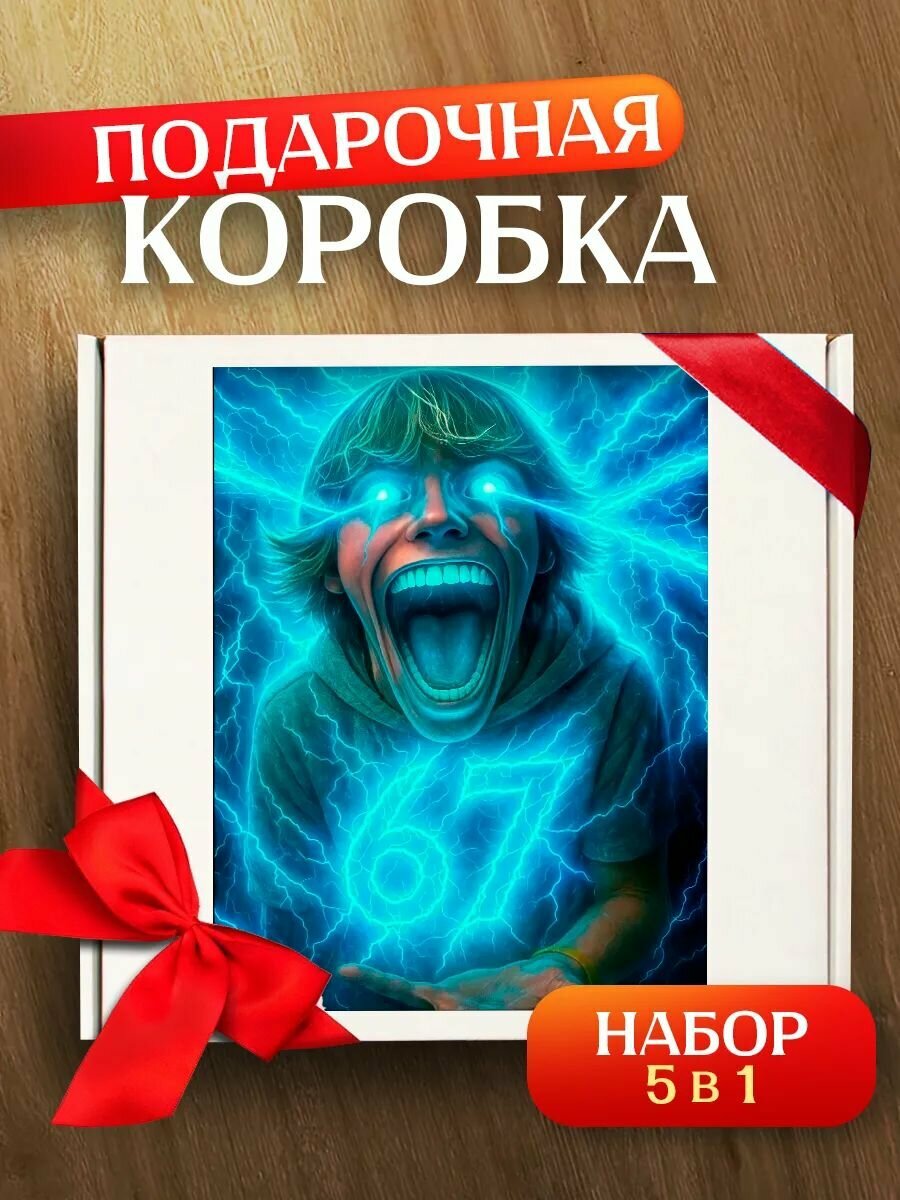 Подарочная коробка 67 мем , упаковка для подарка, 1шт, размер 23,5x22,5х10 см