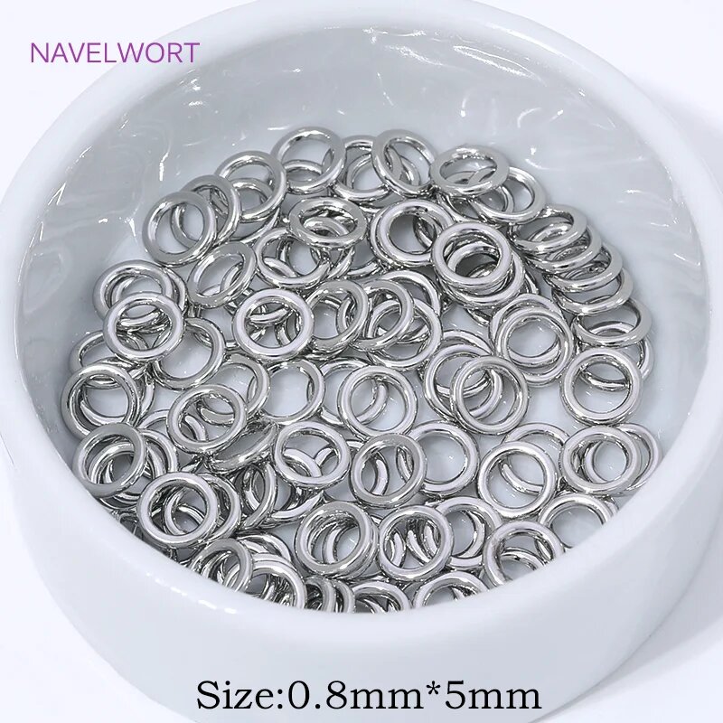 Закрытые колечки NAVELWORT из латуни с позолотой 18 карат 4/5 мм 100 Pieces, Rhodium Plated
