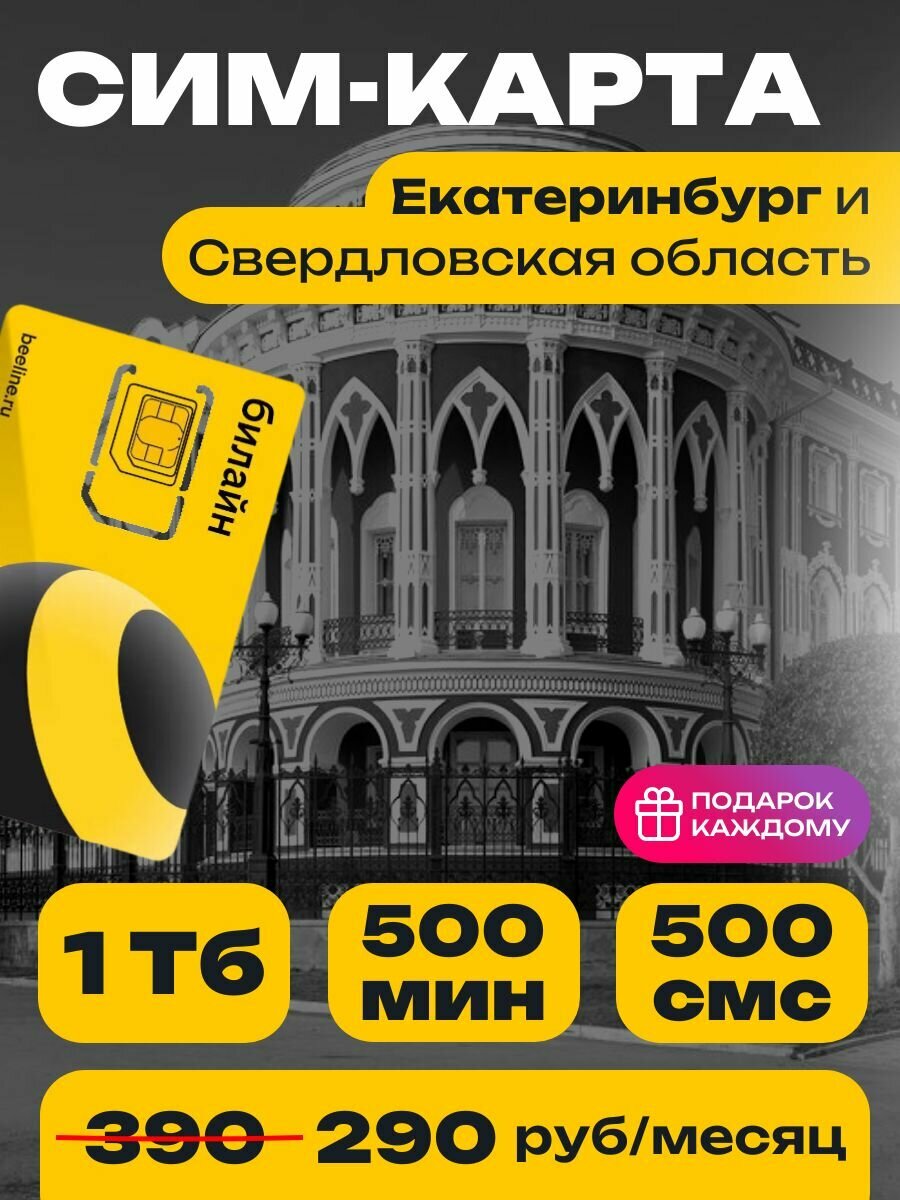 Сим-карта Билайн тариф Эксклюзивный Онлайн Лайт Свердловская область 1024 Гб + 500 минут за 290 руб.