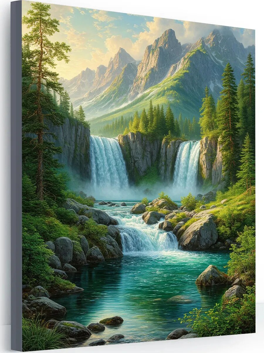 Картина на стену для интерьера "Водопад и горы", на подрамнике, 40 x 50 см