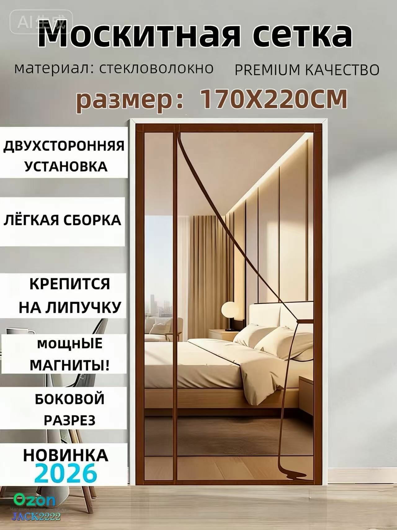 Москитная сетка на дверь на магнитах от комаров штора от мух 170x220cm/Открытая сторона