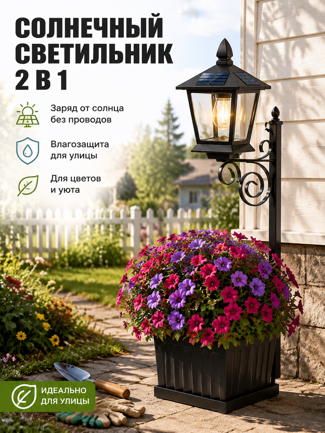 Солнечный светильник-кашпо для сада, чёрный, водонепроницаемый, настенный или напольный