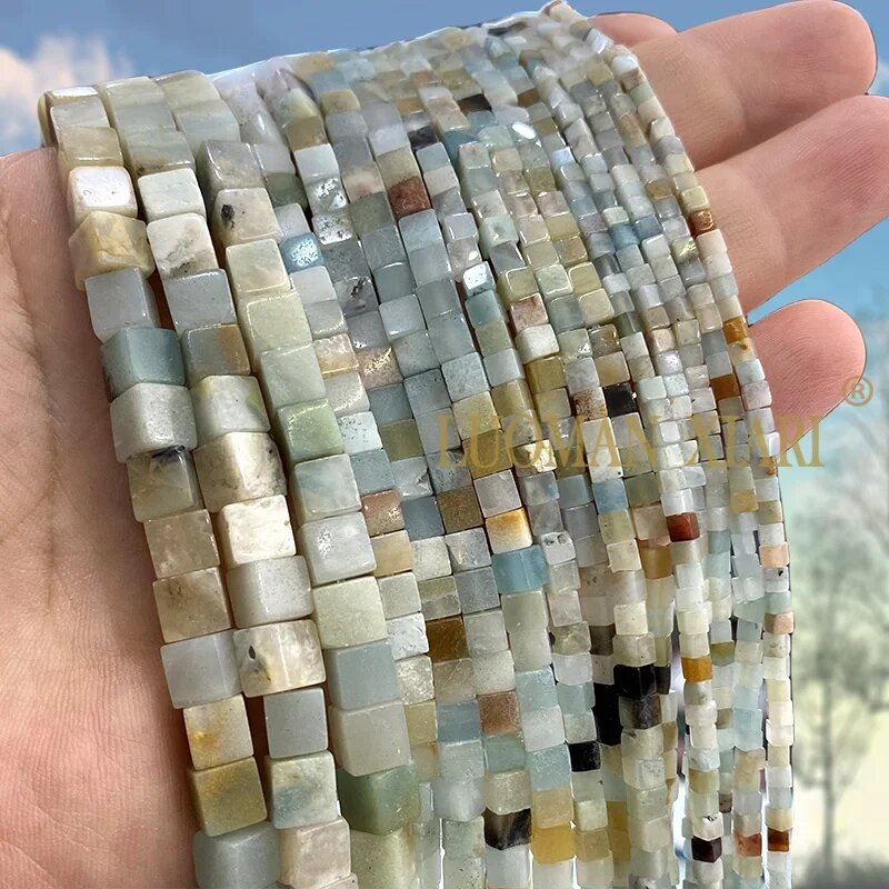 Бусины кубик бирюза-амазонит, 2x2 мм, mix