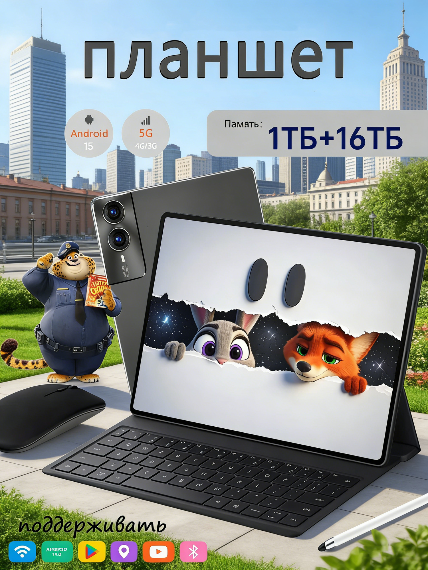 Galaxy S13 — это планшет на базе Android 15 с 12,8-дюймовым экраном, в комплекте с которым идут мышь и клавиатура.