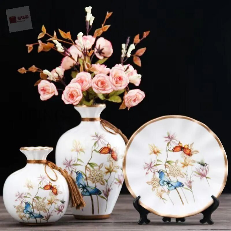 Набор декоративных ваз «Павлин D21I», керамика/фаянс, интерьерные вазы для цветов, 25 см, 3 шт