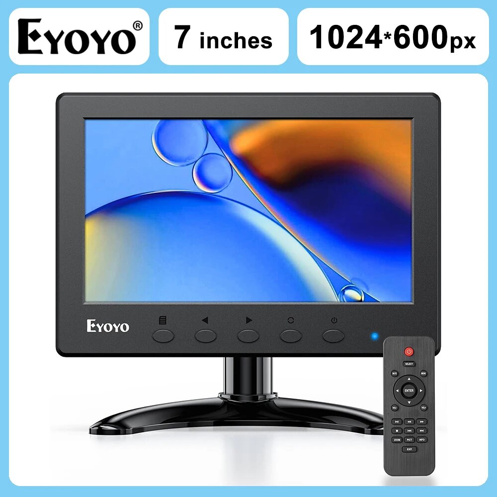 EYOYO 7-дюймовый мини-настольный монитор Маленький HDMI-монитор 1024x600 ЖК-экран HDMI AV VGA BNC USB-вход для ПК CCTV Компьютер