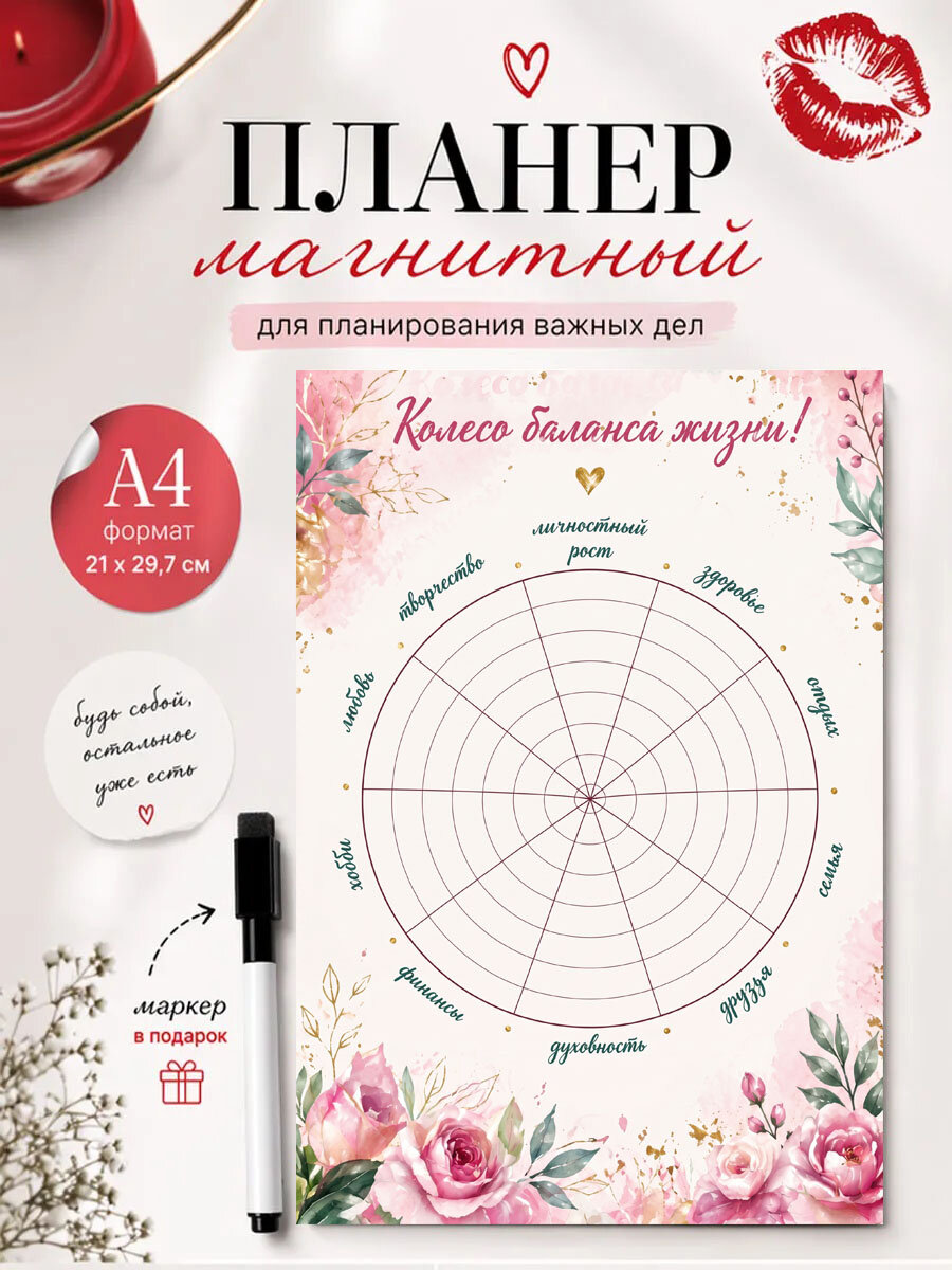 Магнитный планер на холодильник А4 Колесо баланса розы