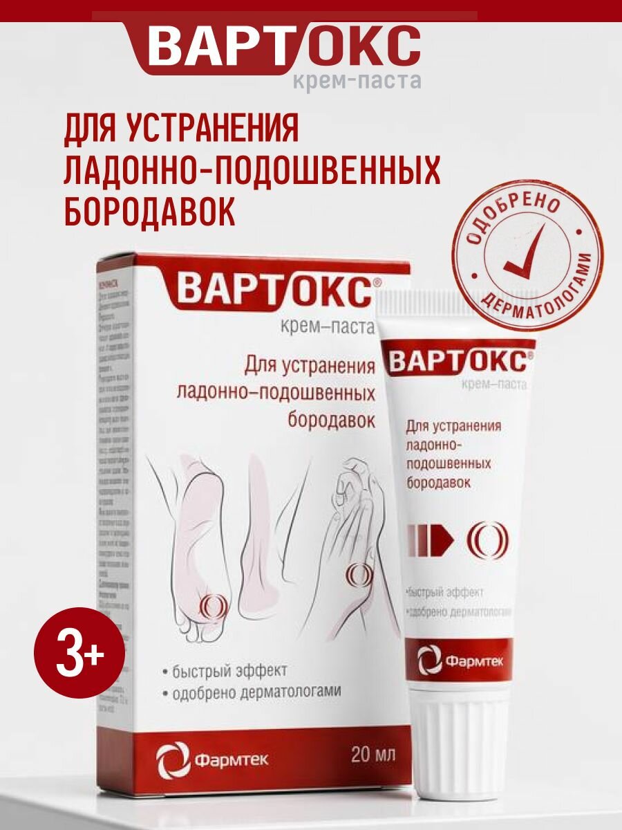 Вартокс крем-паста для удаления ладонно-подошвенных бородавок, 20мл
