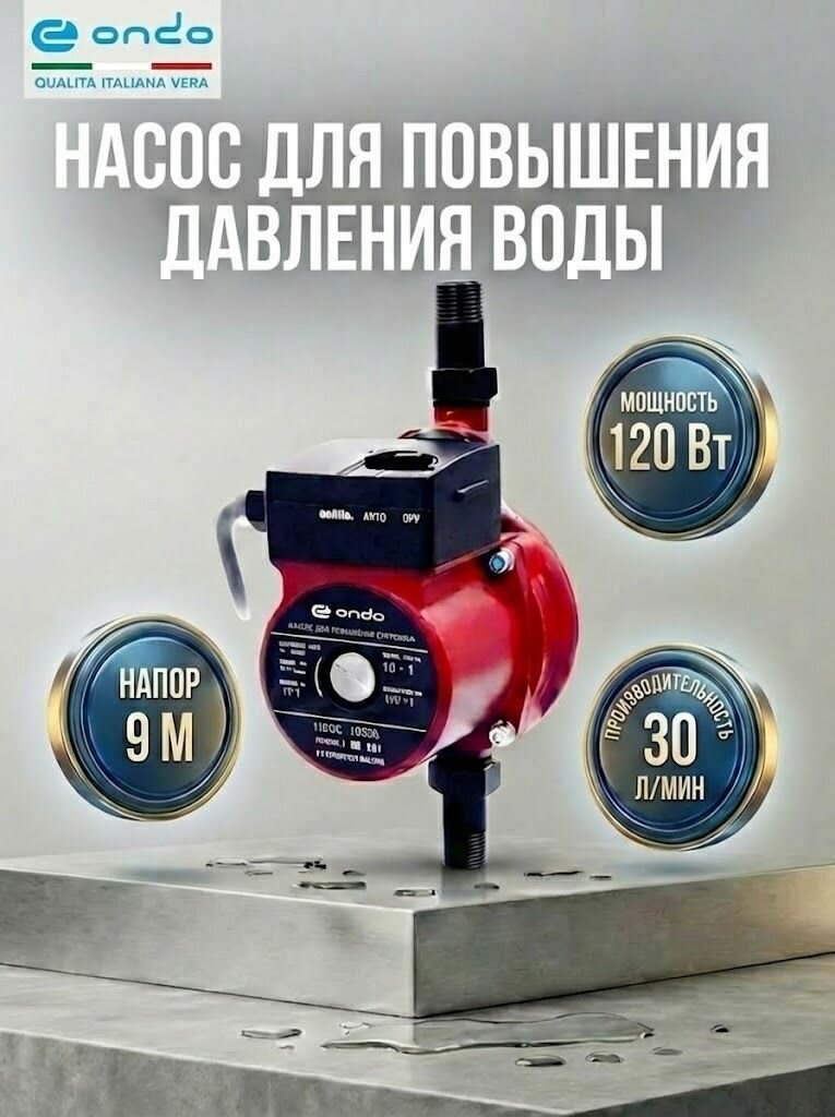 Насос для повышения давления воды ONDO HPM 15х90, повысительный циркуляционный насос120 Вт, напор 9 м, 160 мм