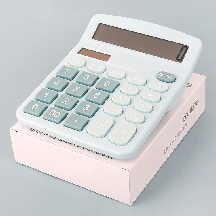 Солнечный калькулятор 12 цифр для студентов и офиса Розовый, white
