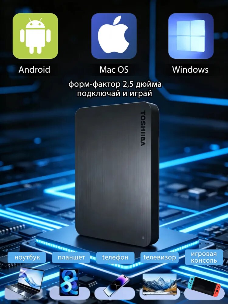 Toshiba 1 ТБ Внешний жесткий диск (HDTB410YK3AAH), Пластик, черный