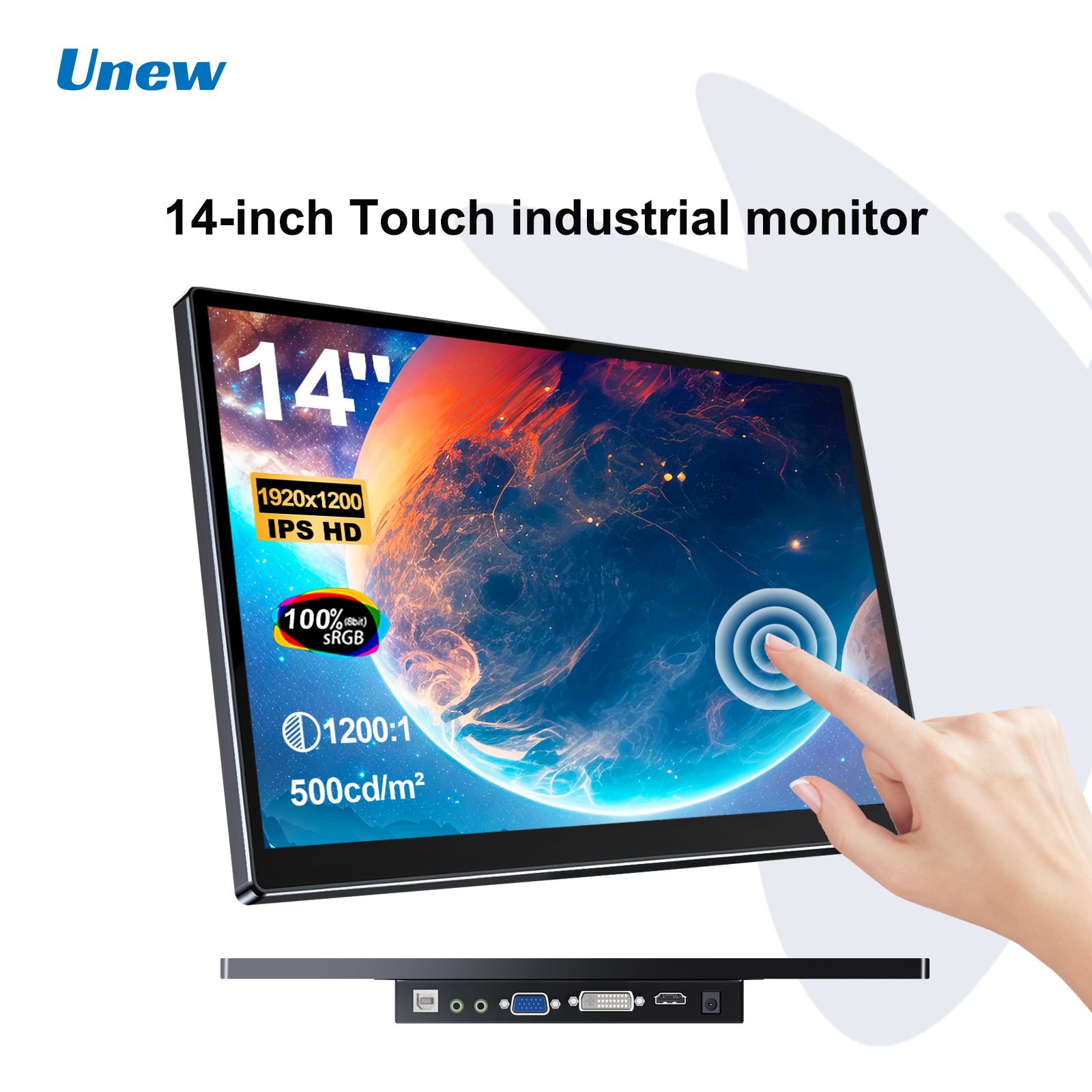 Сенсорный монитор 14" 1920×1200 IPS 10-точечный тач HDMI VGA DVI VESA