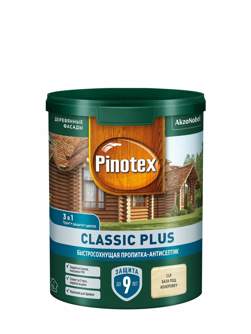 Пропитка декоративная для защиты древесины Pinotex Classic Plus 3 в 1 база CLR 0,9 л.