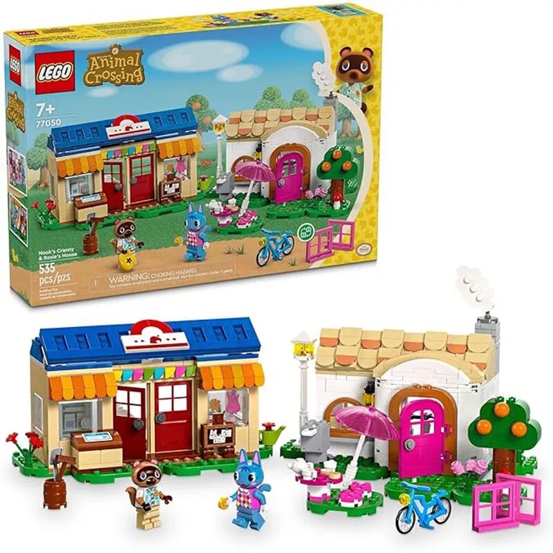 LEGO 77050 Animal Crossing Nooks Shop and Sophies House Set / Детский игрушечный набор Строительные блоки, в который входят мини куклы Рози и Том Нук, а также 2 культовых лесных здания с , лего