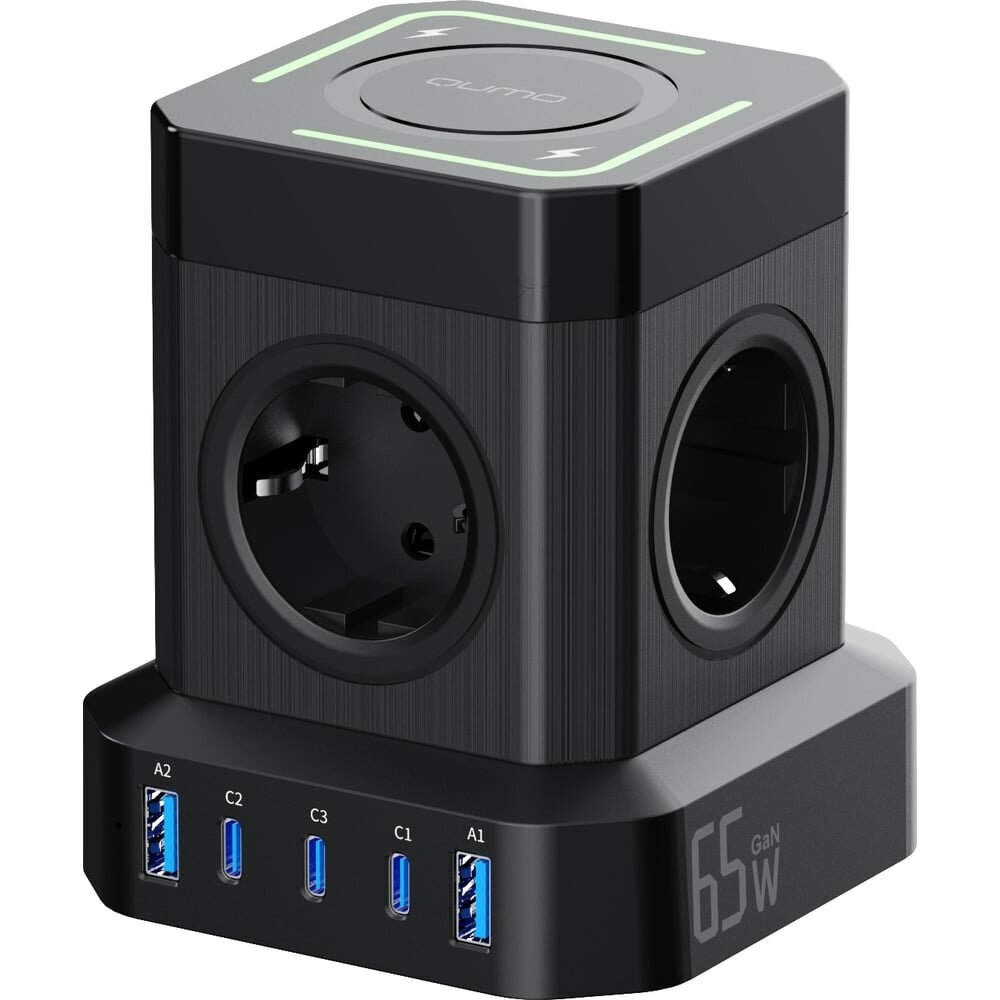 Беспроводная зарядка QUMO Power Block System PD + Fast Wireless SFU2PD (P-0010) черный, 4 розетки 50742 — фото 1