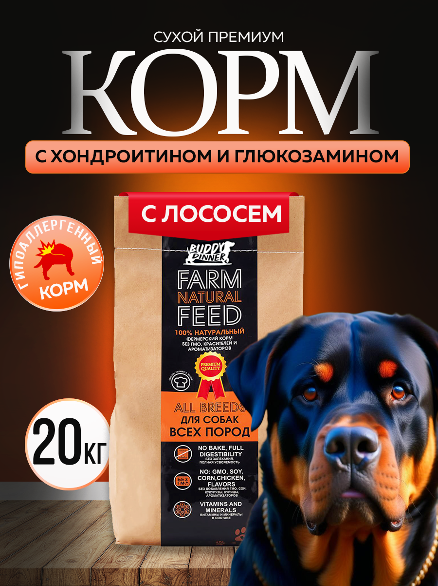 Сухой корм для собак крупных и средних пород Buddy Dinner Orange Line гипоаллергенный с лососем 20 кг