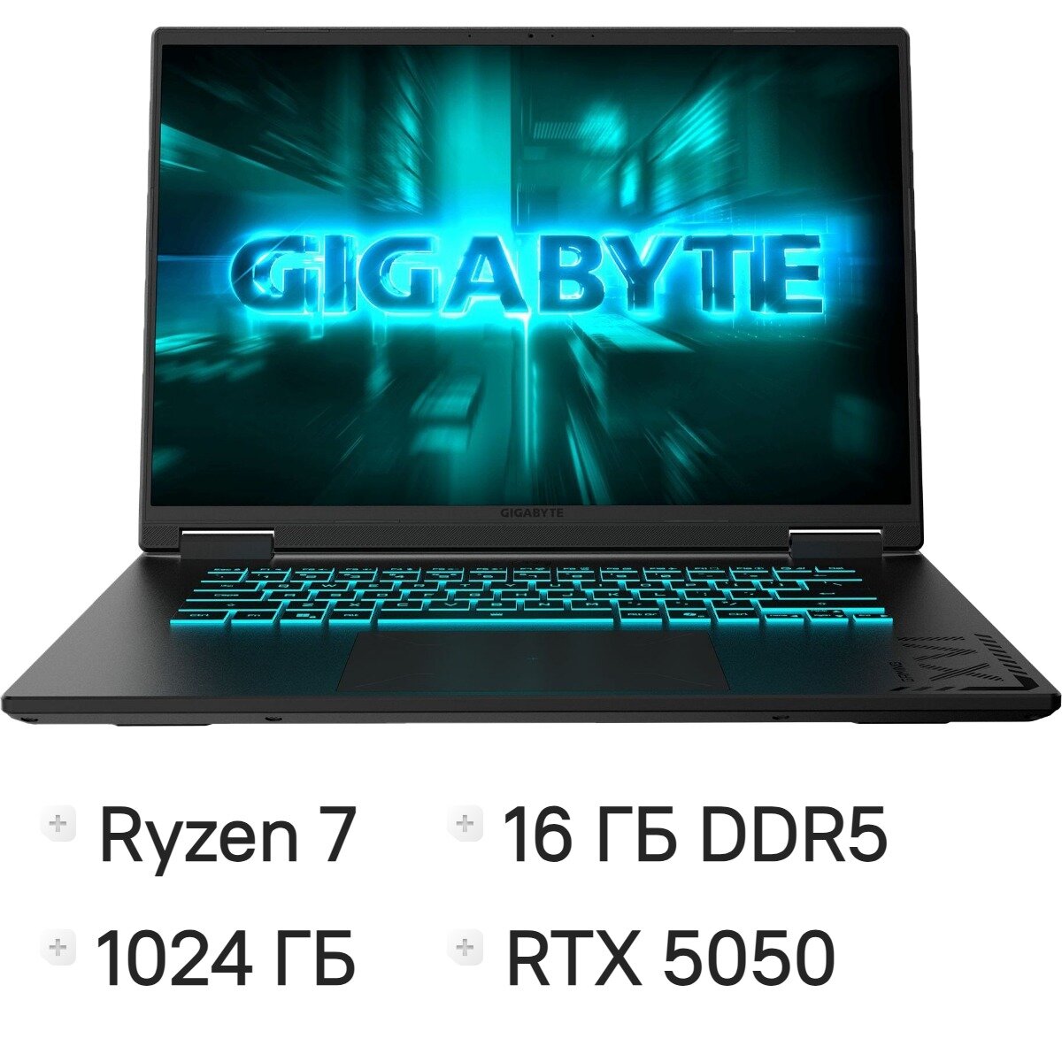 Ноутбук Gigabyte GAMING A16 GA63H Ryzen 7 260/16Gb/SSD1Tb/RTX5050 8Gb/16"/IPS/FHD+/DOS/black