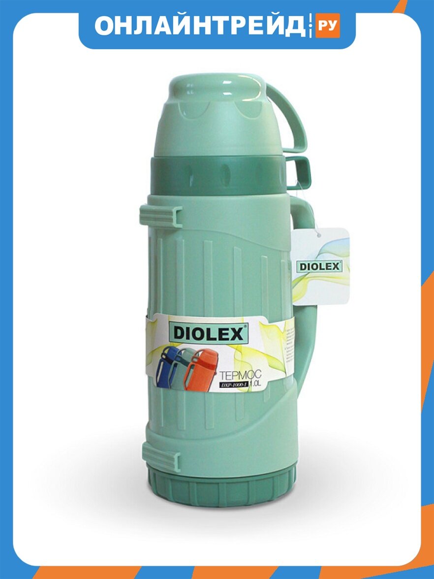 Термос пластиковый со стеклянной колбой Diolex DXP-1000-G, зеленый, 1000 мл