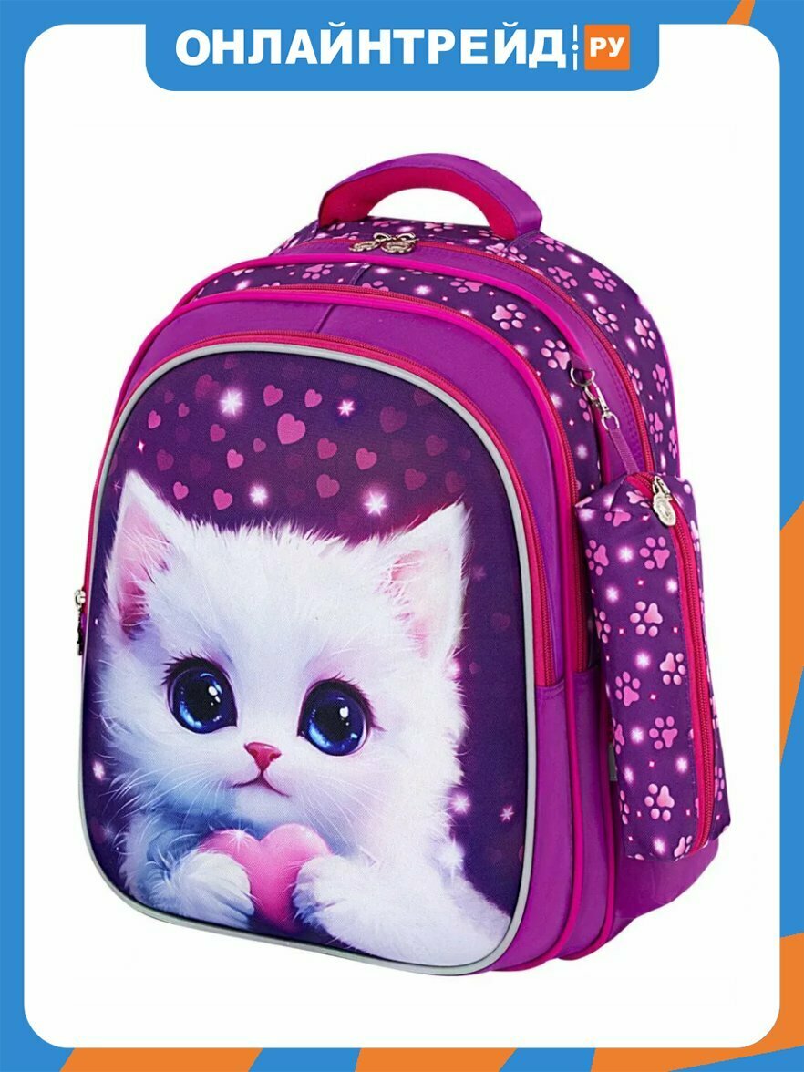 Рюкзак Brauberg Kids 273176 MIND с пеналом в комплекте Humble Cat 40х28х18 см