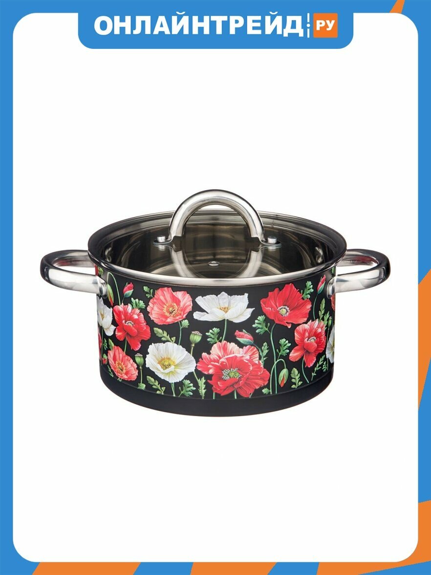 Кастрюля Agness "Маки" со стеклянной крышкой, нерж. сталь, 3,5л 20х11 см (916-307)