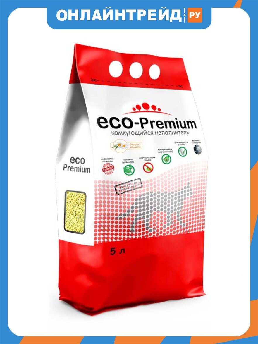 Наполнитель для кошачьих туалетов Eco Premium Ромашка древесный комкующийся с ароматом Ромашки 1,9 кг 5 л