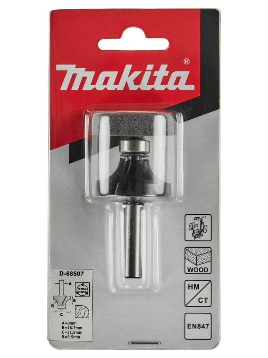 Фреза Makita кромочная калевочная, хв-8мм, ф31.8х59.7\16.7мм, R-9.5мм