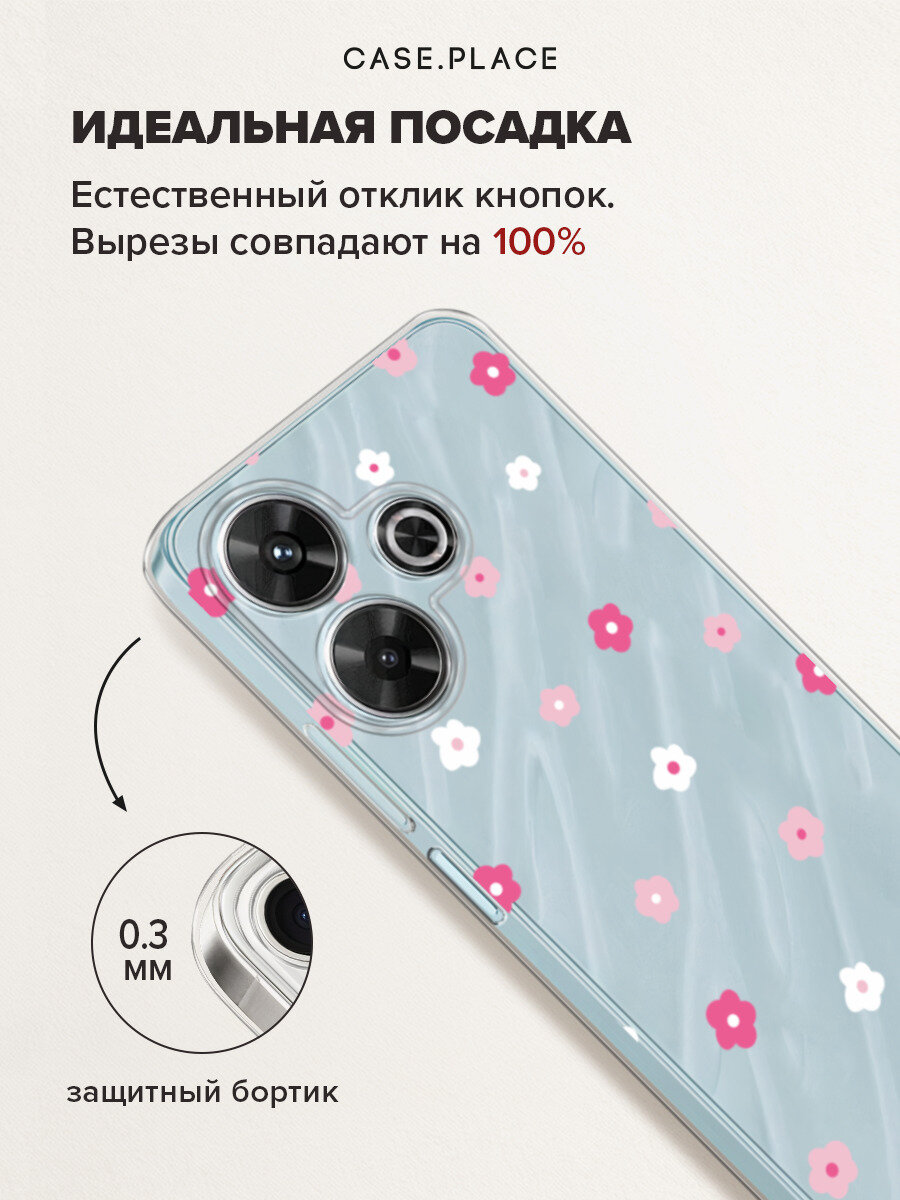 Чехол на Xiaomi Redmi Note 13R/Redmi 13/Poco M6 4G/M6 Plus с принтом "Весенние цветочки рисунок", прозрачный — фото 1
