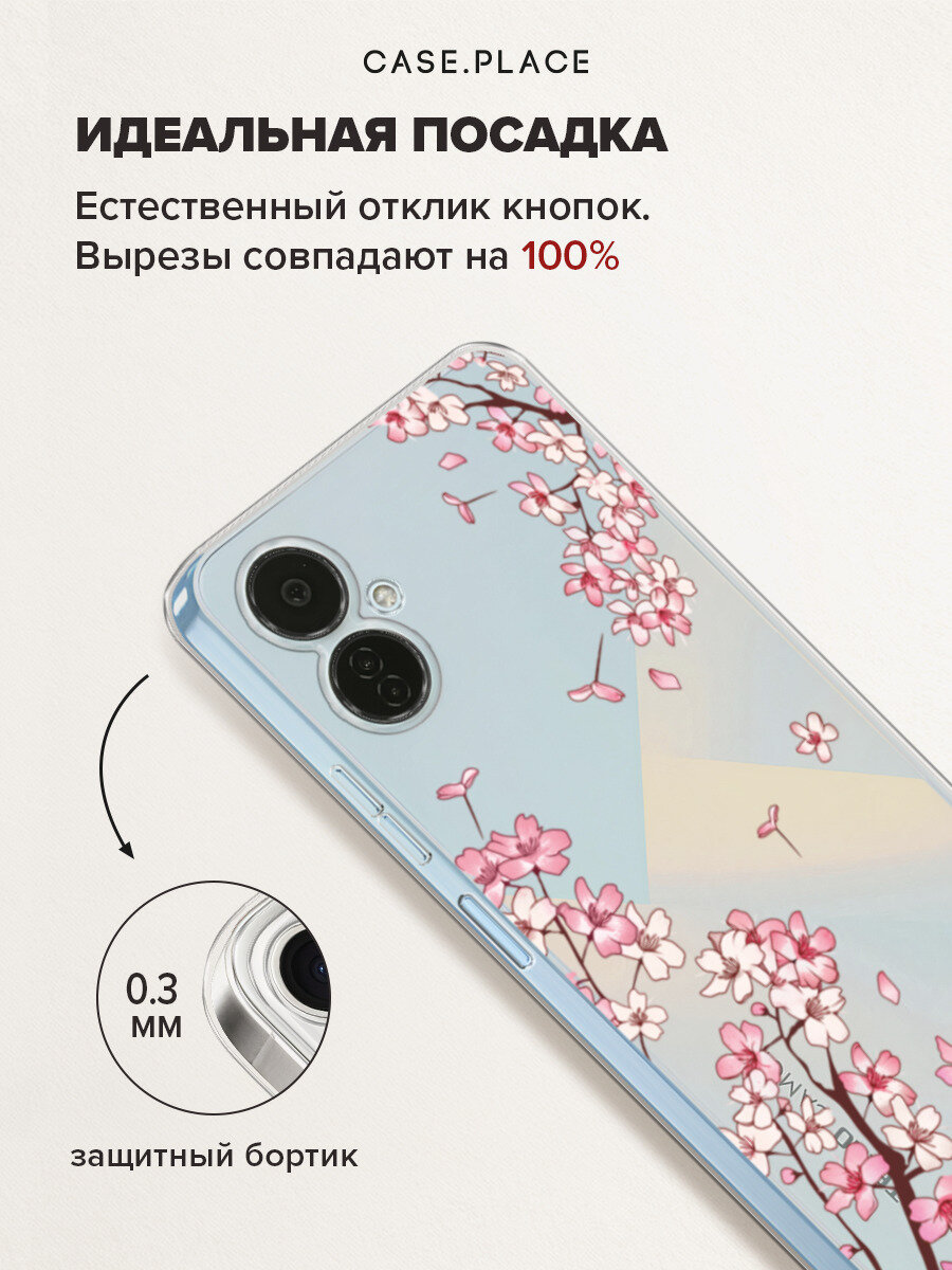 Чехол на Tecno Camon 19 Neo / Техно Камон 19 Нео с принтом "Ветви сакуры 1", прозрачный — фото 1