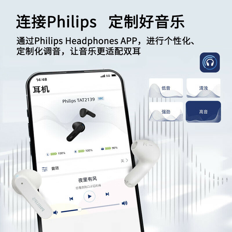 Беспроводные наушники PHILIPS TAT2139 с двойным микрофоном и шумоподавлением AI для спорта совместимые с iPhone Samsung