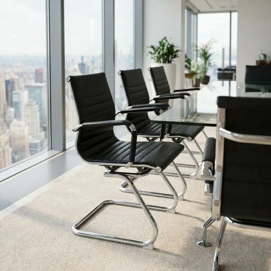 Комплект офисных кресел TetChair Урбан С на полозьях, 2 шт, искусственная кожа, черный