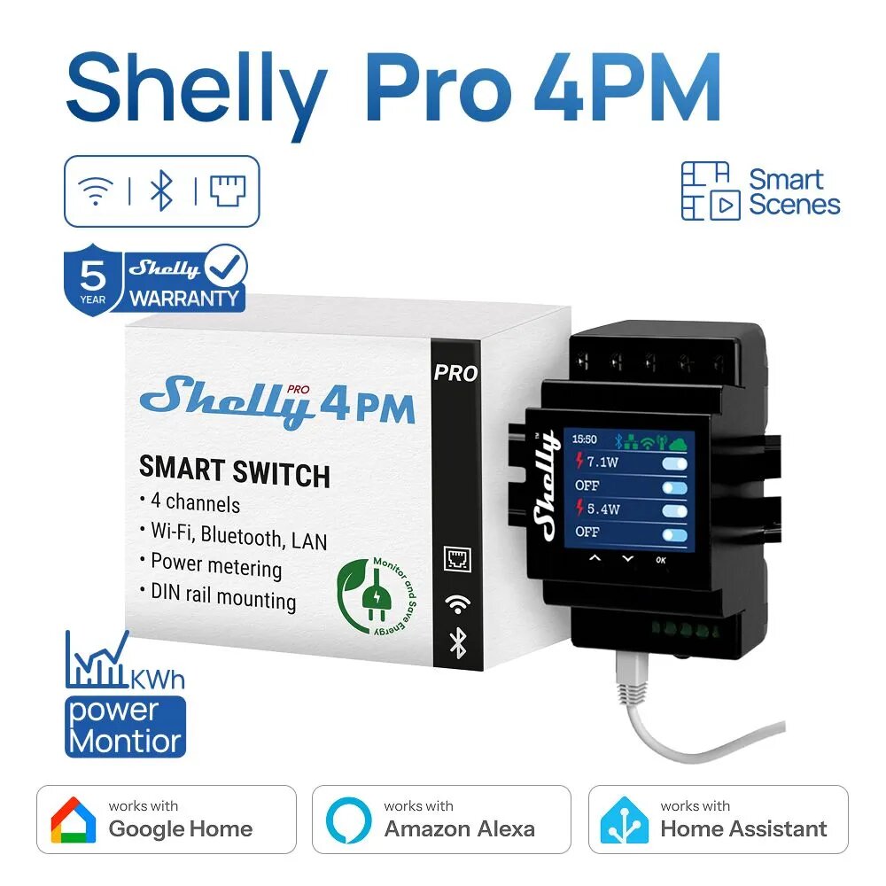 Shelly Pro 4PM Четыре канала реле LAN Wifi переключатель подходит для домашней автоматизации объекта с дистанционным управлением измерения мощности