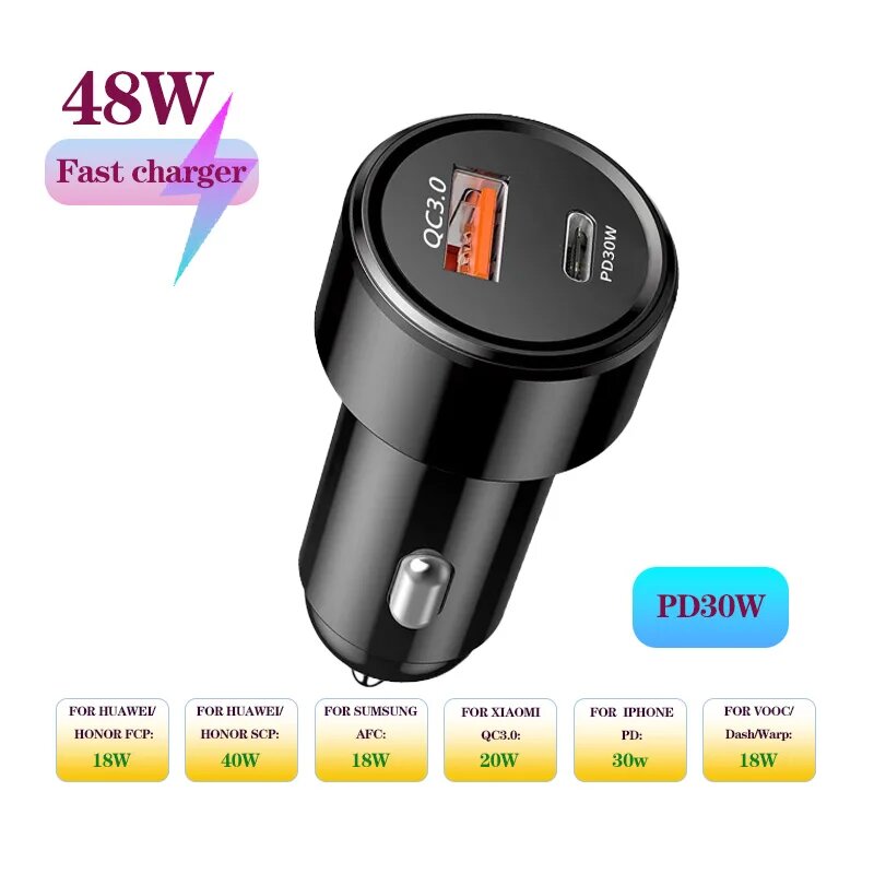 1/2портовое автомобильное зарядное устройство USB QC 3.0 PD 30 Вт PD65W автомобильное зарядное устройство для телефона iPhone Samsung Xiaomi адаптер для быстрой зарядки прикуривателя
