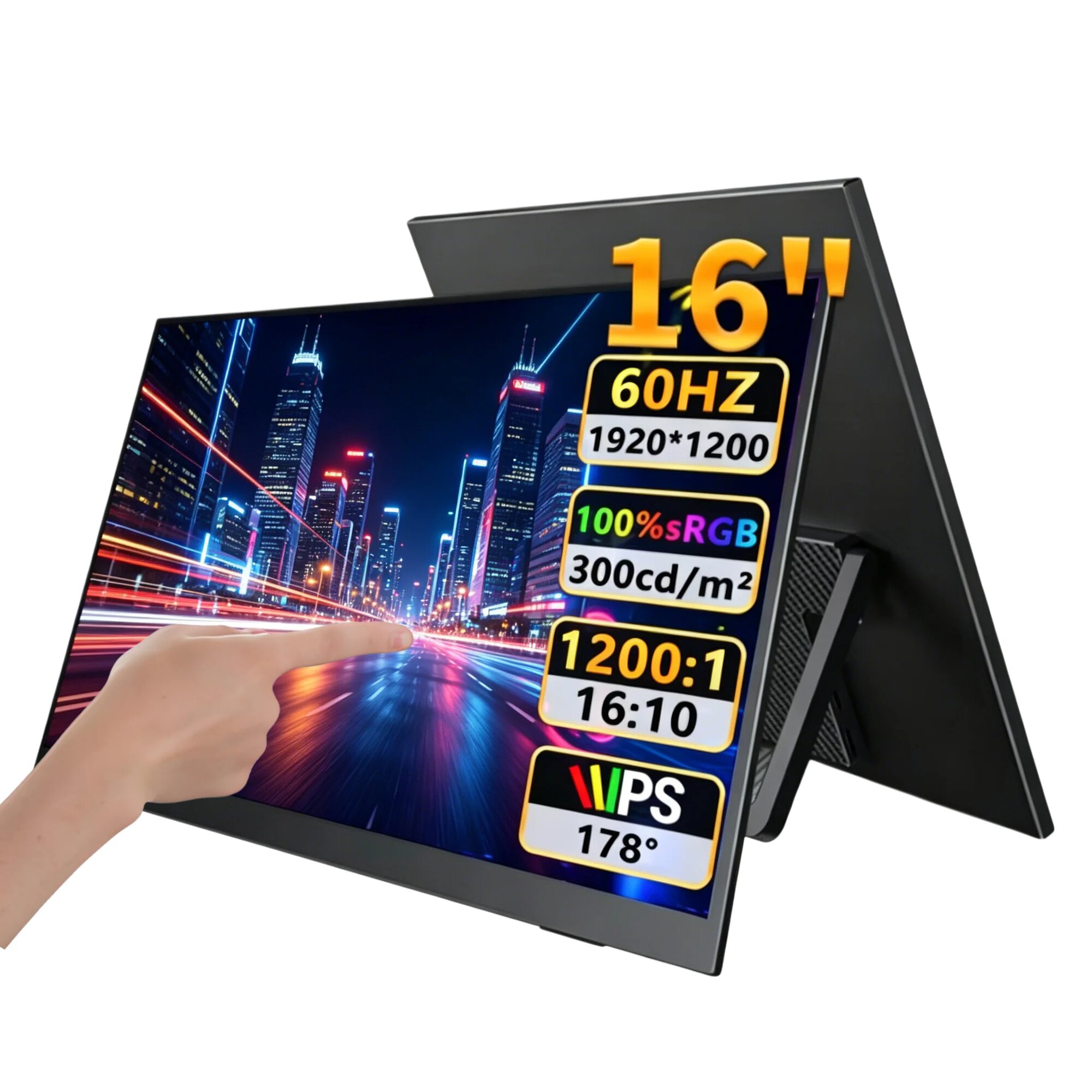 16-дюймовый Портативный Сенсорный Монитор FHD IPS 1200P, Внешний Дисплей USB-C Mini-HDMI Для Ноутбуков, Mac, ПК, Xbox, PS