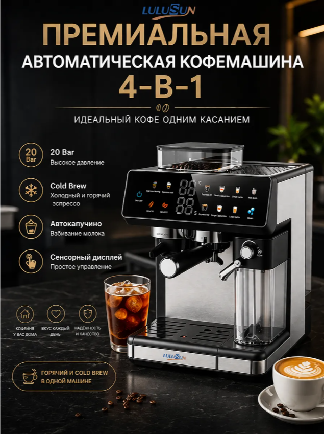 Кофемашина автоматическая зерновая Lulusun LLS-Z701 с капучинатором