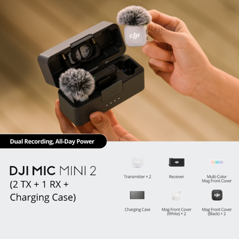 Беспроводной микрофон DJI Mic Mini 2（2TX+1RX）, динамический, для стриминга, интервью, конференций