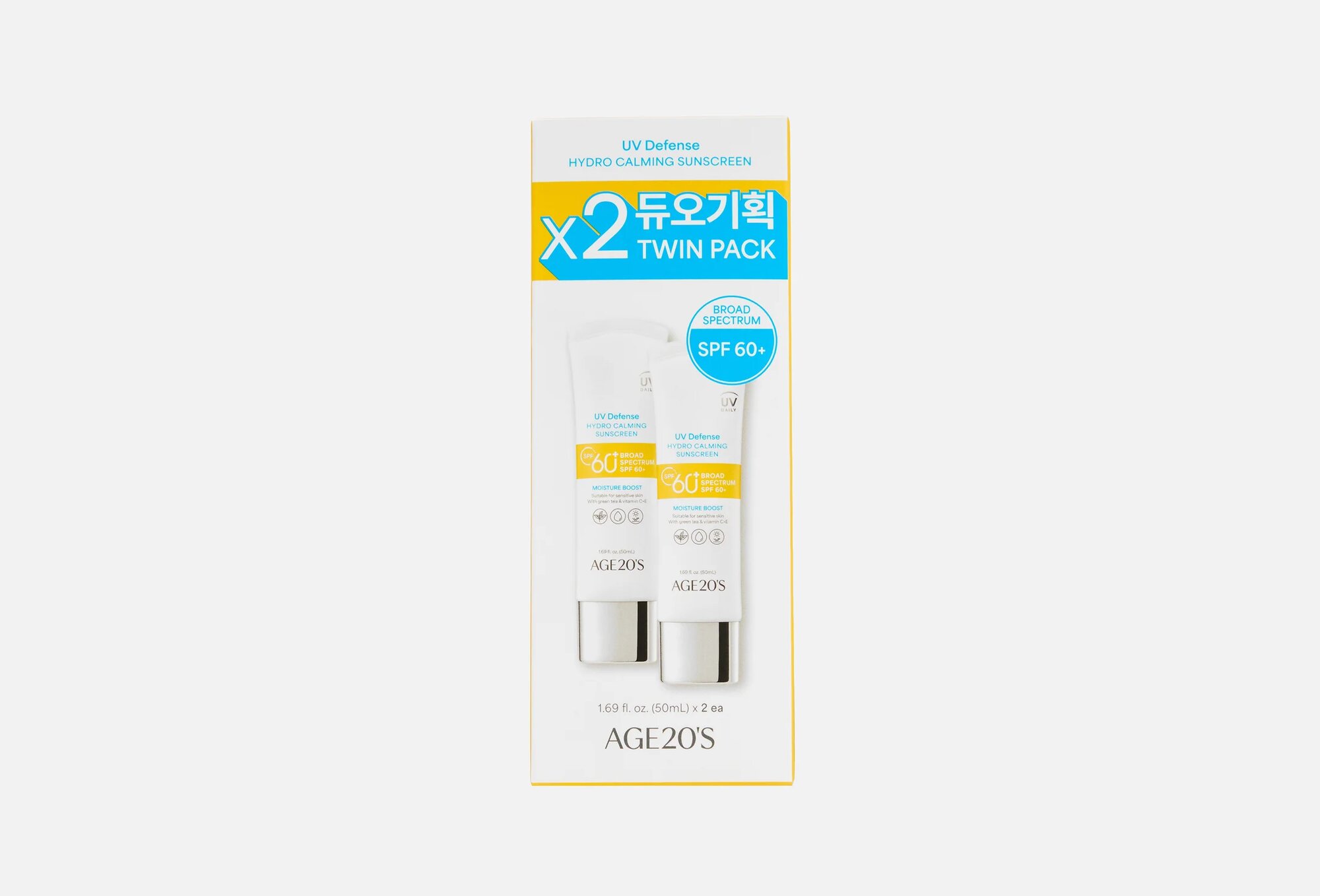AGE 20s Uv defense hydro calming sunscreen Набор увлажняющих солнцезащитных кремов для лица SPF 60+ 2шт