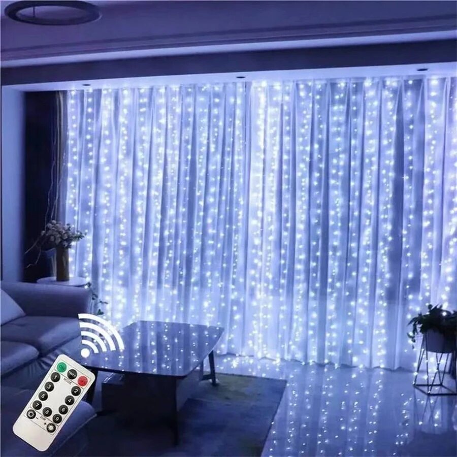 LED Гирлянда-штора 3/6 м USB тёплый белый 100/200/300/600 светодиодов White, 3Mx2M 200LED