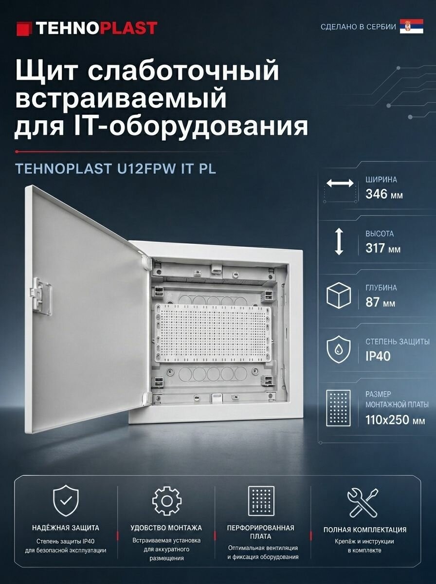 Щит слаботочный встраиваемый для IT-оборудования (media) TEHNOPLAST U12-FPW IT PL с белой пластиковой дверью IP40